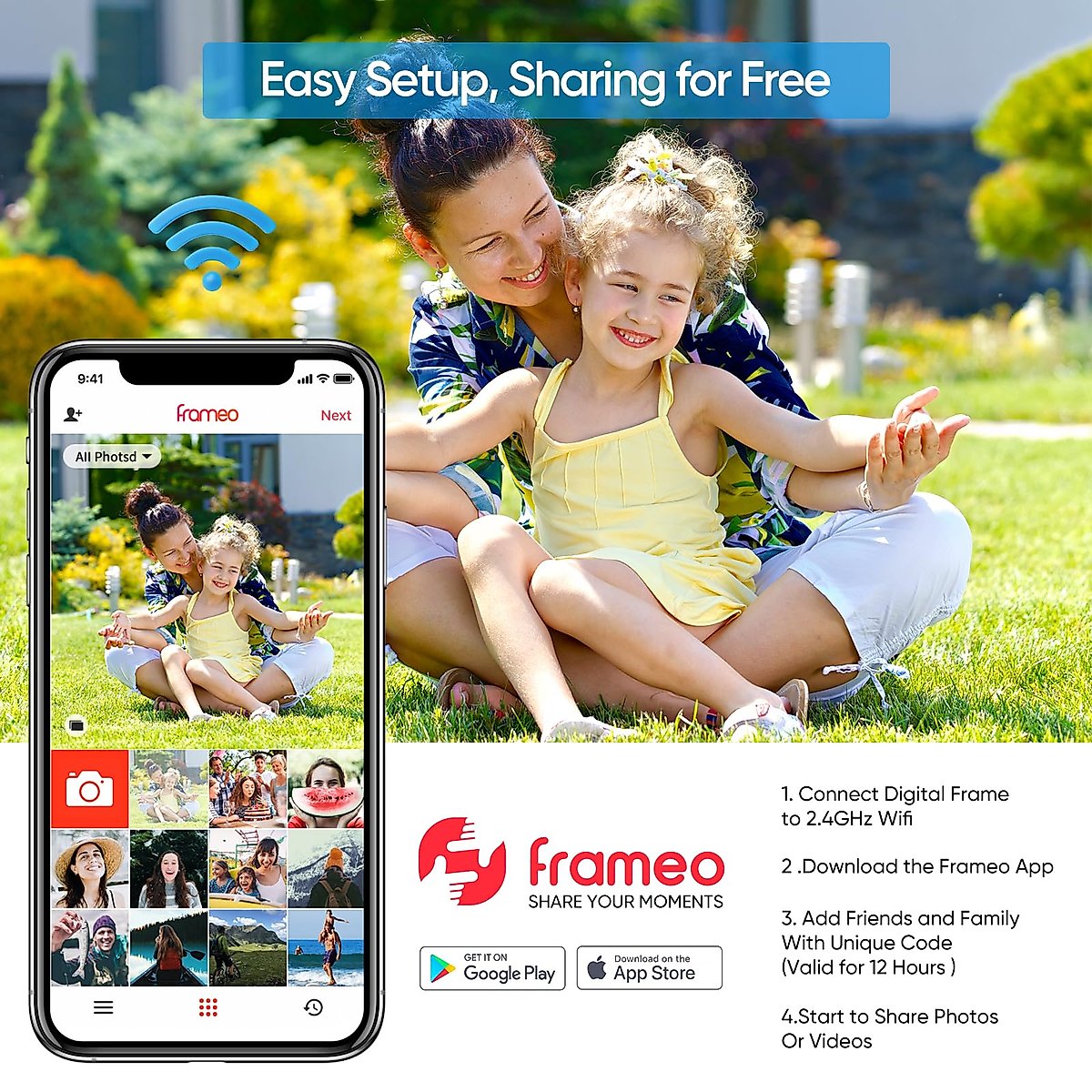 ARZOPA Frameo Digital Picture Frame 10.1 Inch Smart WiFi Digital Photo Frame 32GB with 1280x800 IPS Touch Screen, Auto-Rotate and Slideshow, Easy Setup to Share Photos Or Videos from Anywhere Anytime