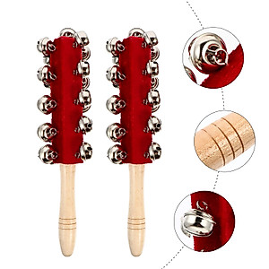 NUOBESTY 2pcs Christmas Hand Jingle Bells Wooden Shaker Jingle Bells Stick Musical Percussion Instrument Toy Kids Sleigh Bells for for Holiday Home Christmas Decoration Red