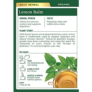 Traditional Medicinals Organic Lemon Balm Herbal Tea, Calming and Supports Digestion, (Pack of 3) - 48 Tea Bags Total