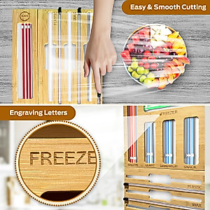 Kaby Storage Bag Organizer, Foil and plastic Wrap Organizer with Cutter, Kitchen Organizers and Storage Compatible with Gallon, Quart, Sandwich, Snack Bags and 12" Aluminum Foil & Wax Paper