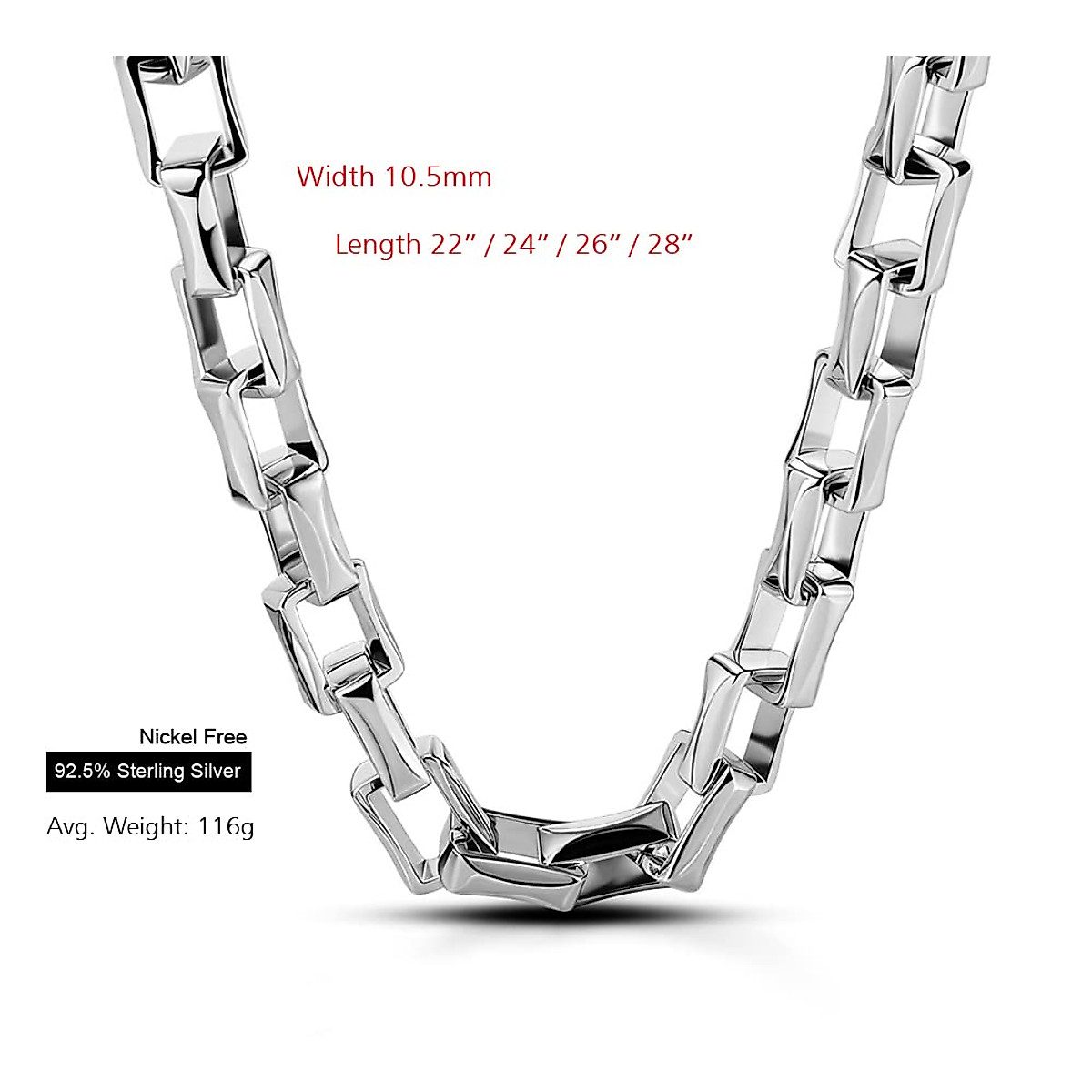 Meilanduo Solid 925 Sterling Silver Cube Link Chain Two Locks Necklace Chunky Thick Large Necklace 10.5mm Heavyweight Necklace for Men & Women (22 Inches)