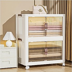 CTSNSLH 【Double-Opening Doors】 102 Qt Large Storage Bin with Lid - Ideal Plastic Organizer for Living Room, Bedroom, and Toy Room. Foldable, Stackable Box for House Organizing - 2 Tier