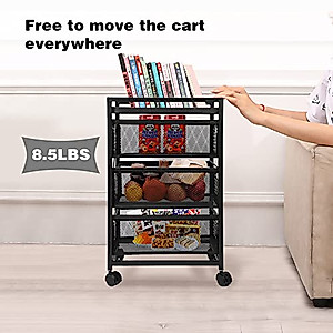 YSSOA Office Vertical File Cabinet with 3 Drawers, Mesh Storage Drawer Cart with Lock on Wheels, Printer Stand Filing Cabinet for A4, Letter Sized Document with Durable Steel Construction, Black