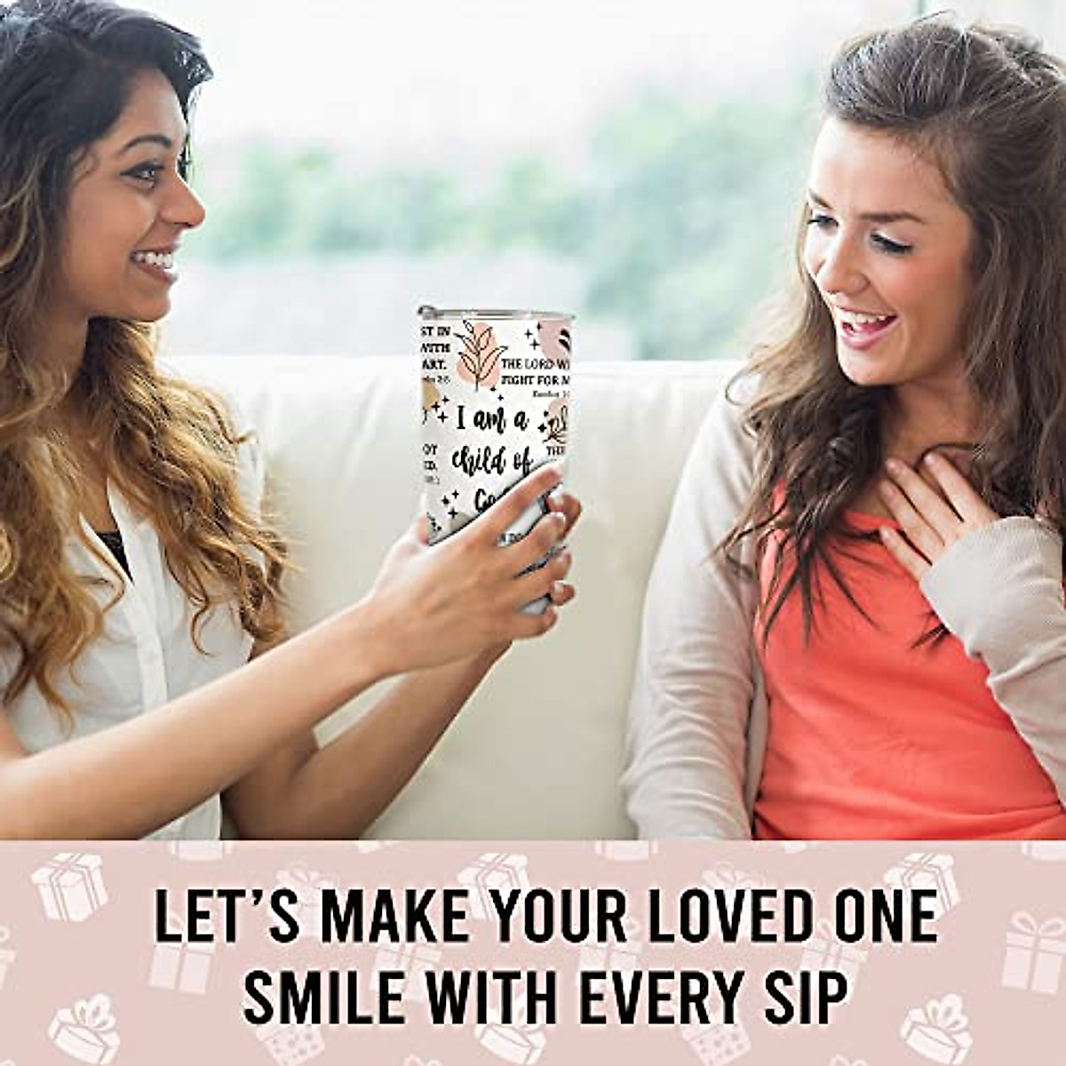 HOMISBES Christian Gifts for Women - Stainless Steel I Am a Child of God Tumbler Cup 20oz - Christian Faith Jesus God Bible Verse Religious Gifts