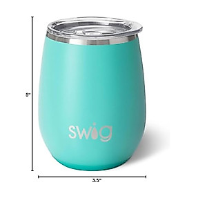 Swig Life 14oz Stemless Wine Cup, Insulated Wine Tumbler with Lid, Stainless Steel Travel Tumbler (Aqua)