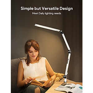 MediAcous LED Desk Lamp with Clamp, Dual Light Desk Lamp with Swing Arm, Dimmable 4 Color Modes & 4 Brightness Table Lamp, Eye-Caring Clip-on Lamp with Memory Function for Home Office, White