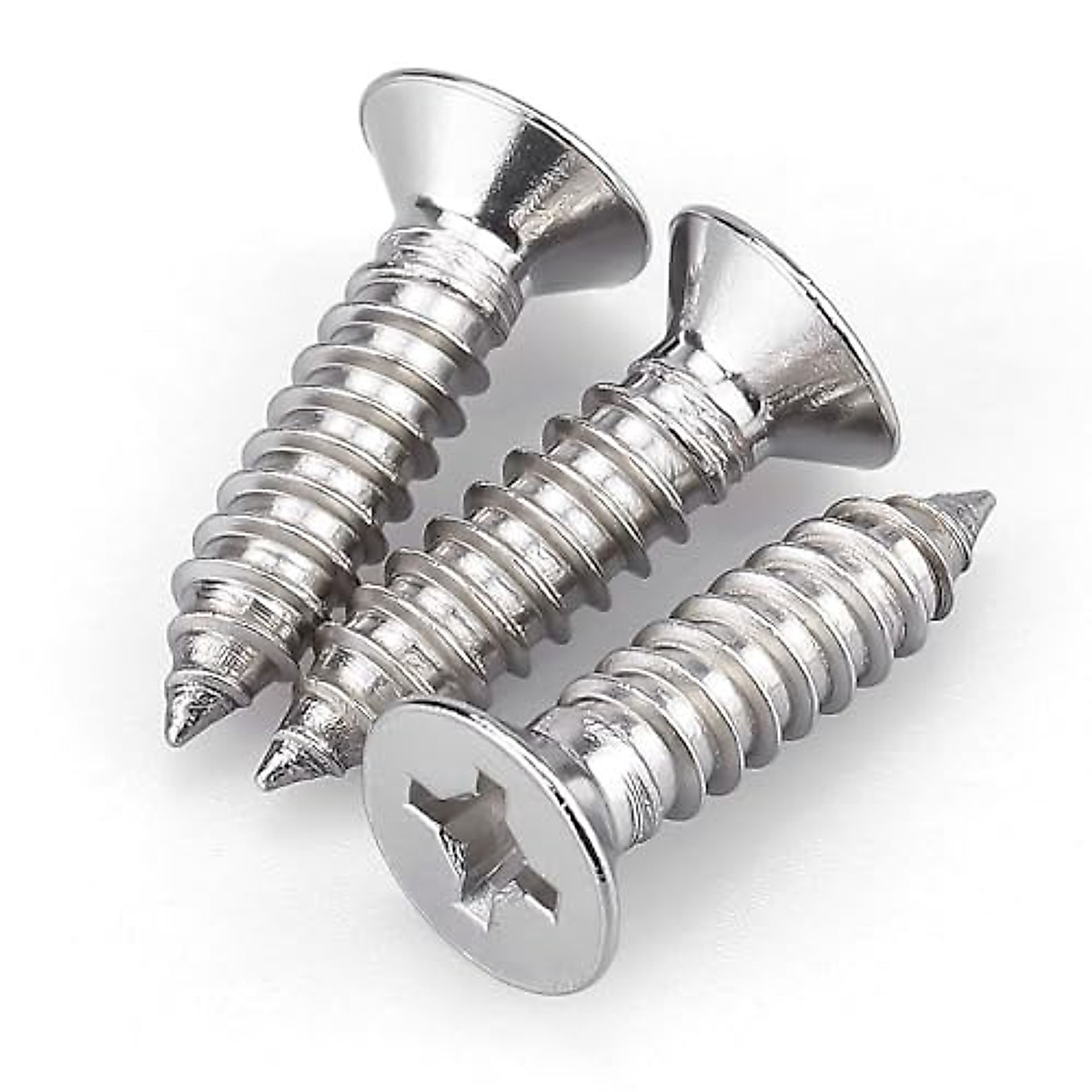 RoyceMart #10 x 3/4" (100 pcs) Stainless Flat Head Phillips Drive Sheet Metal Tek Screws, 304 (18-8) Stainless Steel Screw for Wood, Countersunk Head Wood Screw, Self Tapping Screws