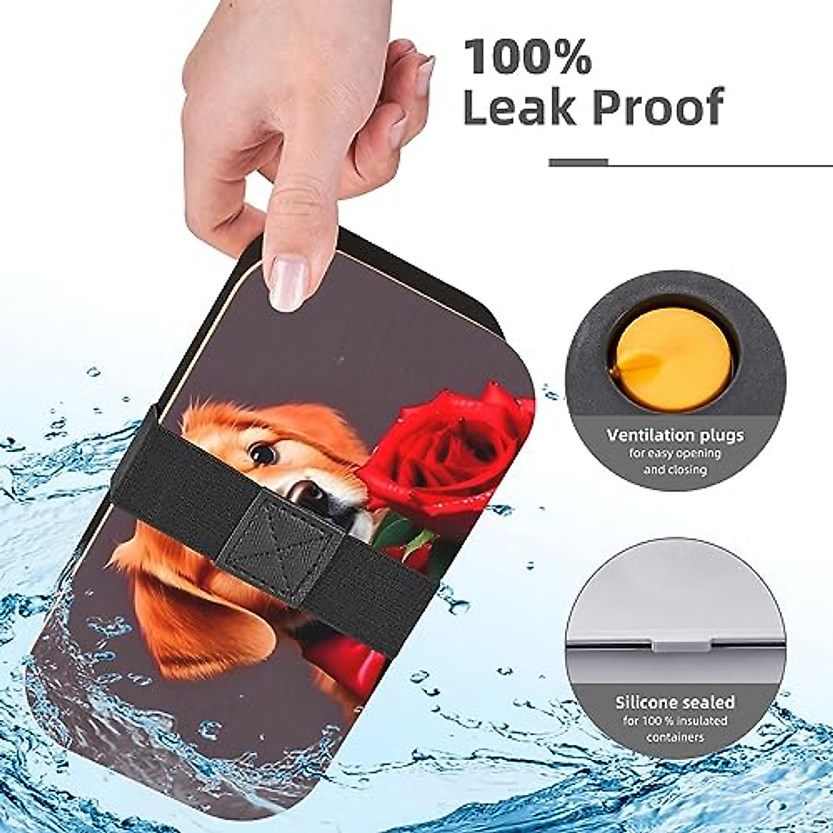 Gentleman-Like Dog Adult Lunch Box, Bento Box, With Cutlery Set Of 3, 2 Compartments, Rectangular, Lunch Box For Adults