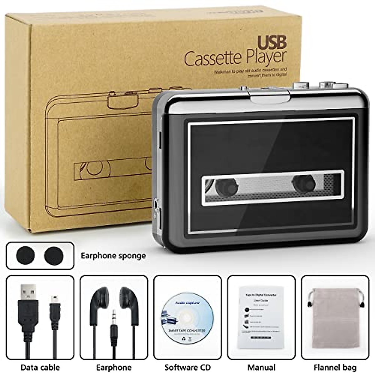Cassette Tape Player - Portable Retro Walkman Cassette to Digital MP3 Converter Recorder, Convert Audio Music via USB to MP3 WAV Format with New Upgrade AudioLAVA Software, Compatible with Laptops&PCs