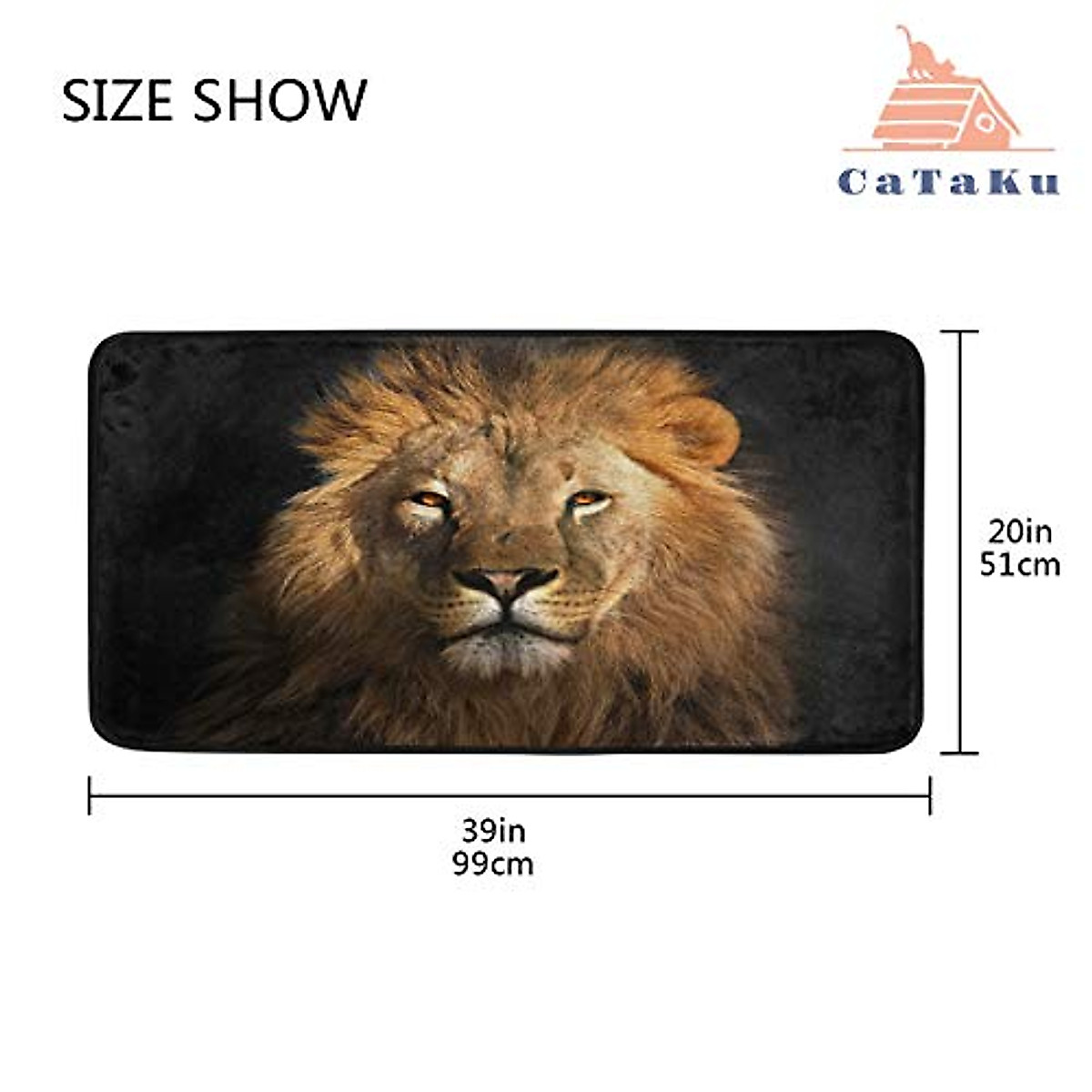 CaTaKu Animal Lion Area Rug 39x20 Inches Polyester , Scary Lion Area Rug Floor Rug Runner Washable Carpet Mat for Kitchen Dinning Room Home Decorative