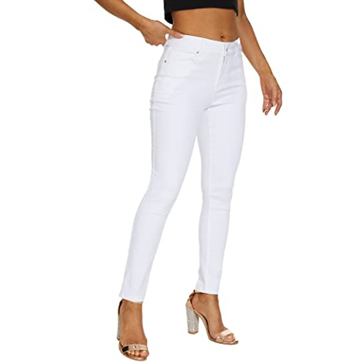 LICTZNEE Womens Skinny Jeans Mid Rise, Denim Stretchy Jeggings Butt Lifting Pants with Pockets White(10)