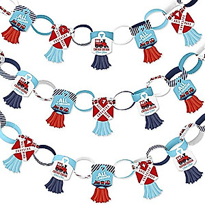 Big Dot of Happiness Railroad Party Crossing - 90 Chain Links and 30 Paper Tassels Decoration Kit - Steam Train Birthday Party or Baby Shower Paper Chains Garland - 21 feet