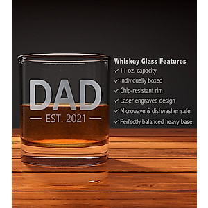 DAD EST 2021 Custom Personalized Whiskey Glass - Laser Engraved Etched Funny Gift for Dad Uncle Grandpa