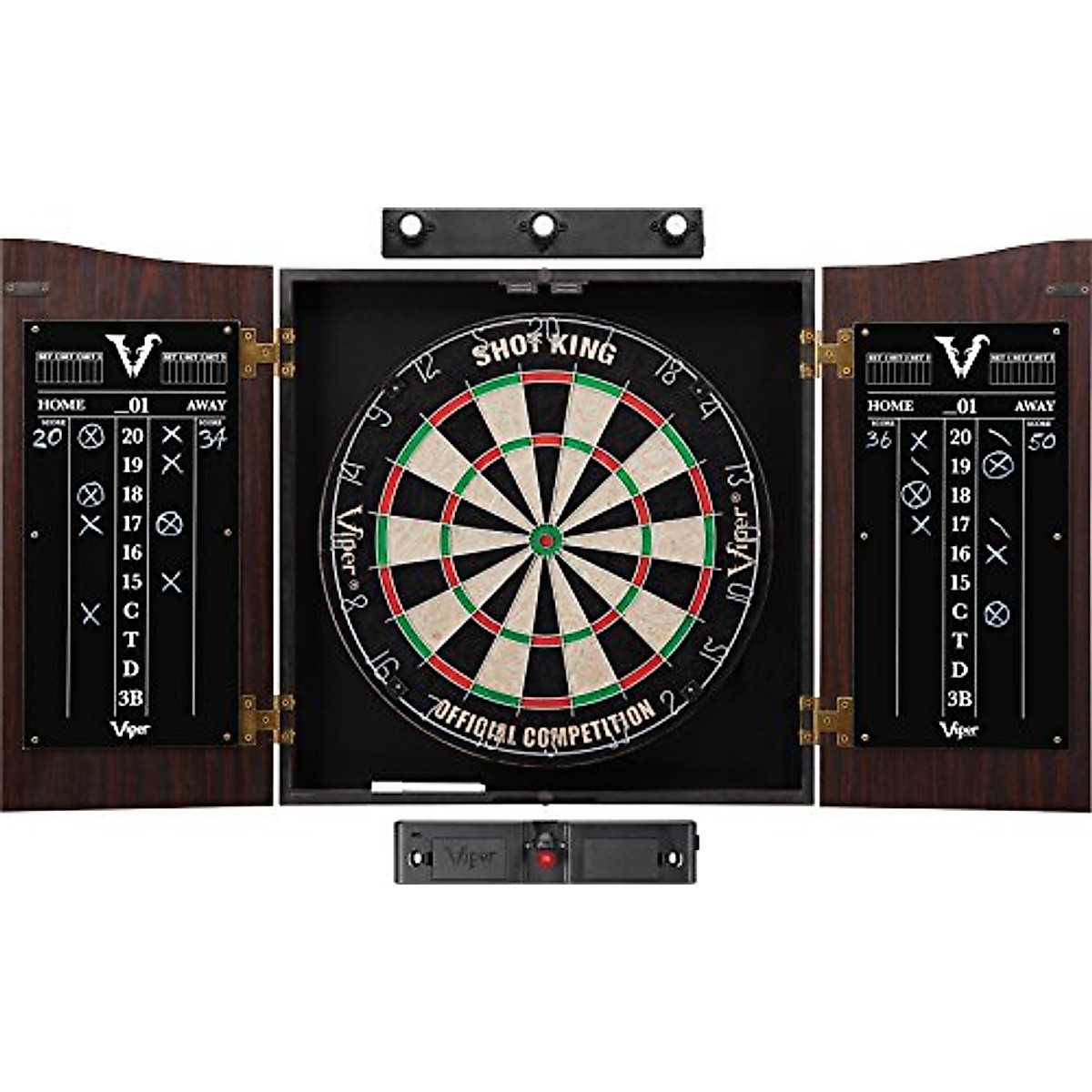 Viper by GLD Products Viper Vault Cabinet & Shot Sisal/Bristle Ready-to-Play Bundle: Elite Set (Shot King Dartboard, Darts, Shadow Buster and Laser Throw Line), Black