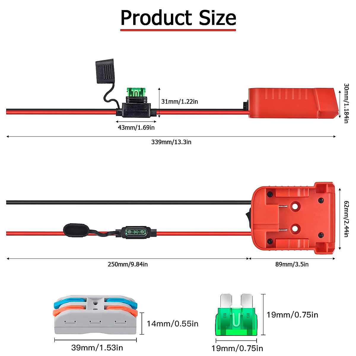2 Pack Power Wheels Adapter for Milwaukee M18,18V Power Wheels Battery Conversion Kit with Switch, Fuse & Wire Terminals, 12AWG Wire, Power Connector for DIY Rc Car Toys and Robotics