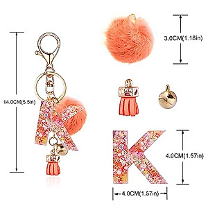 OKAICEN Orange Resin Alphabet Initial Letter Keychain Key Ring for Women Grils Purse Handbags with Fur Ball Pom('K')