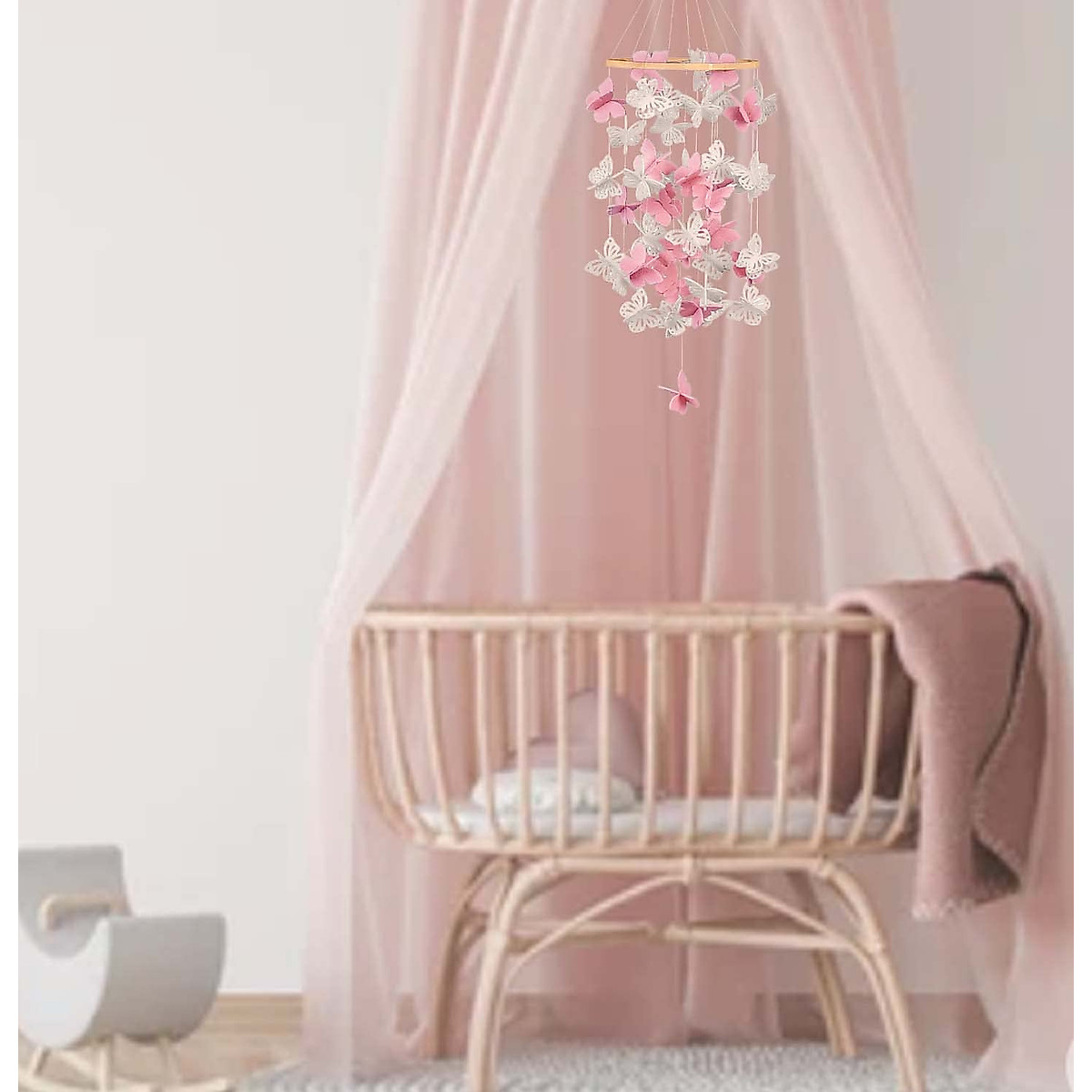 Just Joyer Baby Mobile for Crib Girl–Handmade with 45 Butterflies–Unique Toys Nursery Decor–Premium Felt Material with Wood Frame–Includes Butterfly Garland