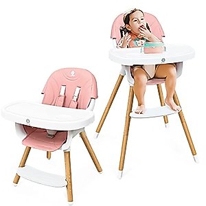 3 in 1 Baby High Chair,Adjustable Convertible Wooden High Chair with Fastened Structure,Baby Chair with Removable Easy Clean 2 Big Trays,Ideal for Baby Girl or Boy,CPC & ASTM Certifications (Blue)