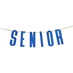 INNORU Navy Blue Glitter Senior Banner for Congrats Grad Banner - High School College Graduation Party Bunting Decoration