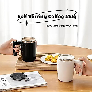Self Stirring Coffee Mug,KittBaby Rechargeable Stainless Steel Automatic Magnetic mixing cup for Coffee Tea Milk Cocoa,13oz black Electric mixer Mug Best Gift