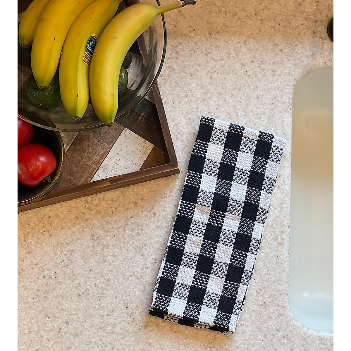 fillURbasket Buffalo Plaid Black Kitchen Towels and Dishcloths Set Check Dish Towels with Dishcloths for Washing Drying Dishes 100% Cotton 15”x 25” 8 Piece Kitchen Set