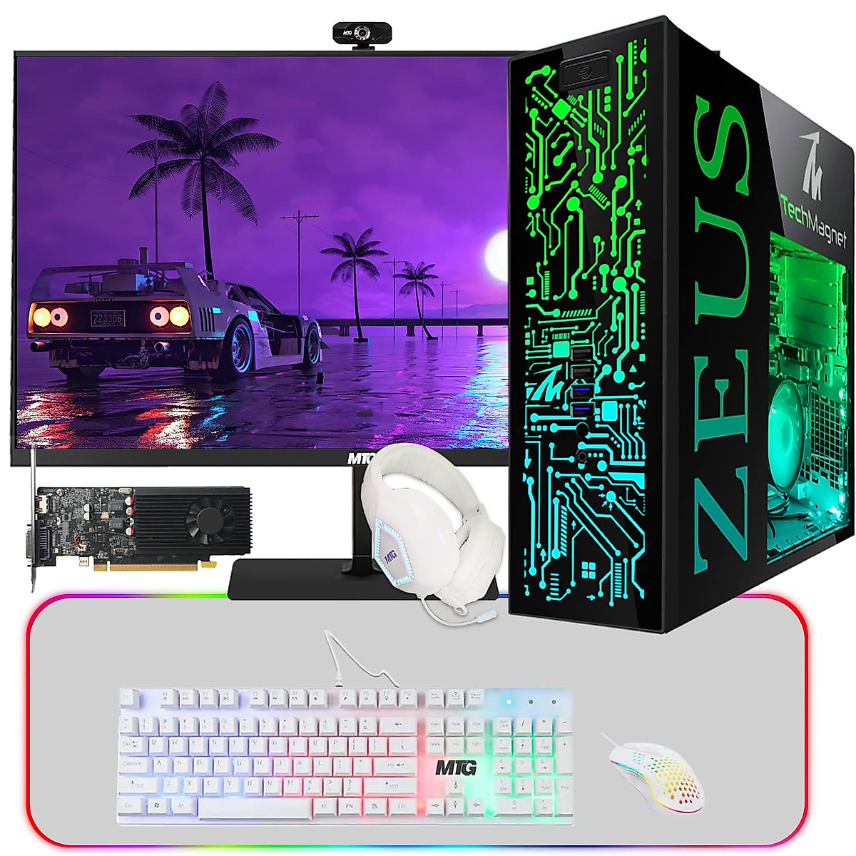 Gaming Desktop PC, Intel Core i5 6th Gen, TechMagnet Zeus Pro 6, GT 1030, 16GB ARGB RAM, 256GB SSD + 1TB HDD 24 Inch Monitor, 4 in 1 Gaming Kit Webcam, WiFi, Win 10 Pro (Renewed)