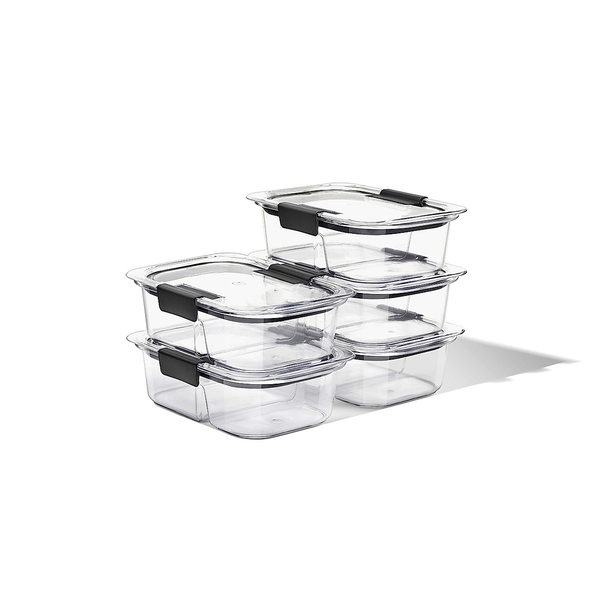 Rubbermaid 5-Piece Brilliance Food Storage Containers for Meal Prep with 2 Compartments and Lids, Dishwasher Safe, 2.85-Cup(675ml), Clear/Grey, 5 count (Pack of 1)