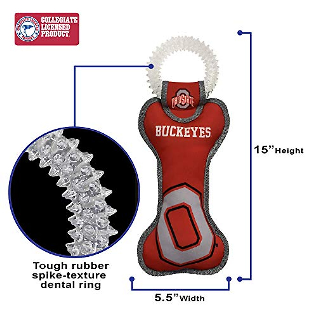 Pets First NCAA Ohio State Buckeyes Dental Dog TUG Toy with Squeaker. Tough PET Toy for Healthy Fun, Teething & Cleaning Pet's Teeth & Gum. (OH-3310)