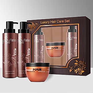Nuspa Moroccan Argan Oil Hair Care Set - Sulfate Free for Damaged, Dry, Frizzy, Color Safe, Keratin Treated Hair with Long Lasting Shine