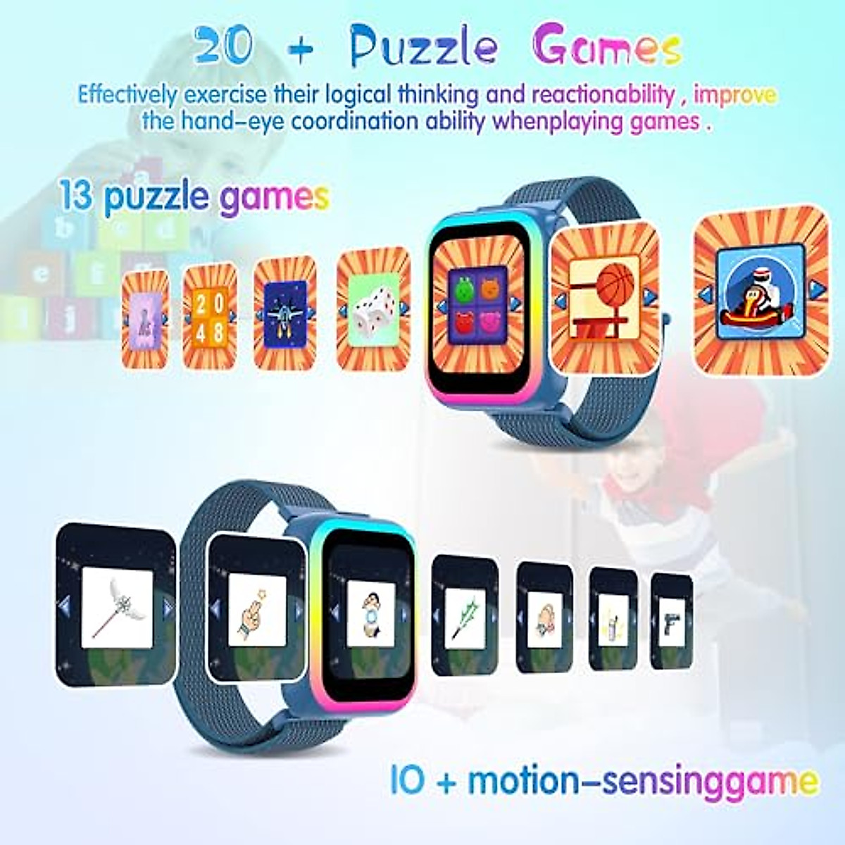 Hewitto Smart Watch for Kids, Kids Smart Watches Girls with Touch Screen and HD Camera, 12 Game Video Music Player Audiobook Alarm Clock Pedometer, Kids Watch for Boys Girls