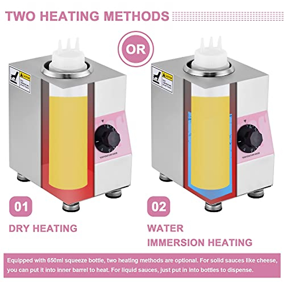 Electric Cheese Sauce Warmer Hot Fudge Warmer Dispenser Nacho Cheese Dispenser Jam Heat Preservation Machine with 650ml Bottle, 30-85℃ Adjustable 110V (1 Bucket)