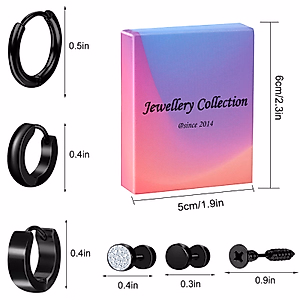ONESING 18 Pairs Mens Earrings Black Earrings for Men Stainless Steel Earrings Piercing Jewelry Stud Hoop Punk Earrings Set