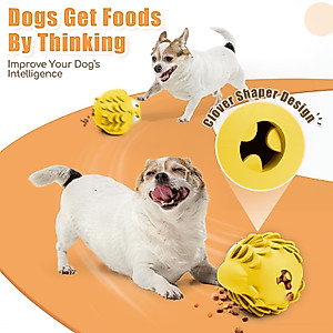 Moonorange Tough Chew Dog Toys for Aggressive Chewers Giggle Ball Owl Rubber Interactive Treat Dispensing Slow Feeder Indestructible Teething Toys for Small Medium Large Dogs (Yellow)