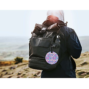 TKS MITLAN 1 Pcs Luggage Tag Mermaid Fish Scale Privacy Cover ID Label Address Card for Travel Bag Suitcase Magic Wave Purple Fairy Tale Leather Luggage Tag for Women Men Girls Travel(Round)