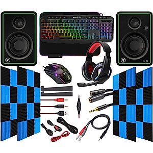 Ritz Gear RGB Gaming Kit I 4-in-1 LED Combo with Multimedia Keyboard, Optical Mouse, Mouse Pad & Headset with Adapter with CR5-X Bluetooth Monitors and 24 Pack Acoustic Soundproof Wedge Panels