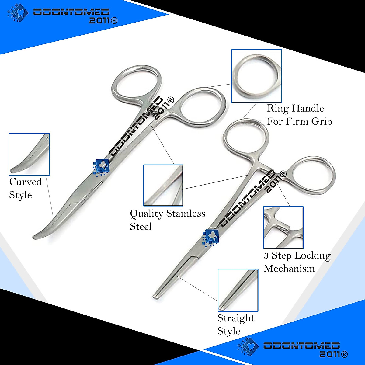 OdontoMed2011® Ultimate HEMOSTAT Set, 8 Piece Ideal for Hobby Tools, Electronics, 7.25", 5.5", 5", 3.5" ODM