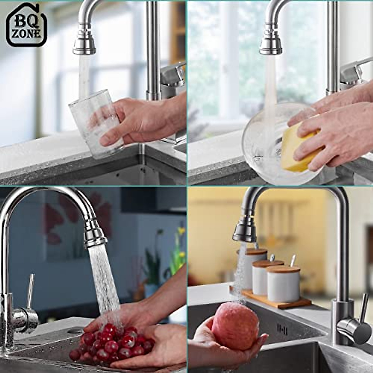 BQZONE Kitchen Faucet Sprayer Head For Replacement 360° Rotatable Faucet Swivel Adaptor Moveable Kitchen Tap Head High Pressure Booster Easy to Wash Dishes,Vegetables and Fruits(Solid Brass)