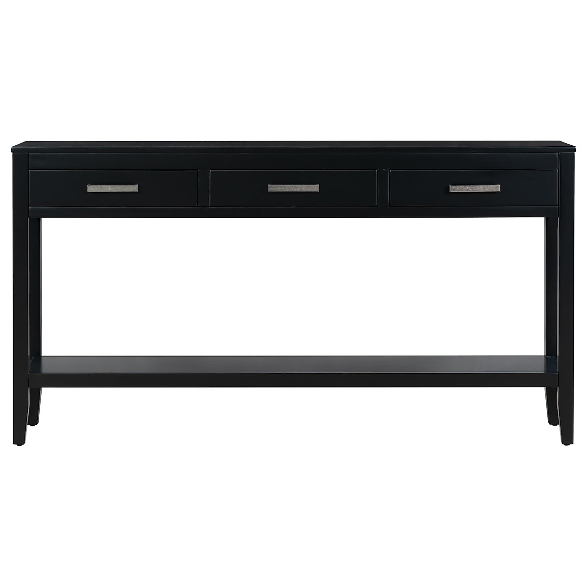 VilroCaz Modern Console Table Sofa Table with 3-Drawer and 1 Bottom Shelf, 59'' Long Solid Wood Sideboard Entrance Table for Entryway Hallway Living Room Foyer Corridor (Black-P1)
