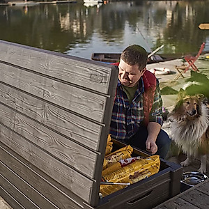 Keter 2 Pack Storage Bench, Weatherproof Resin Outdoor Backyard 120 Gallon Deck Box, Brightwood, Brown