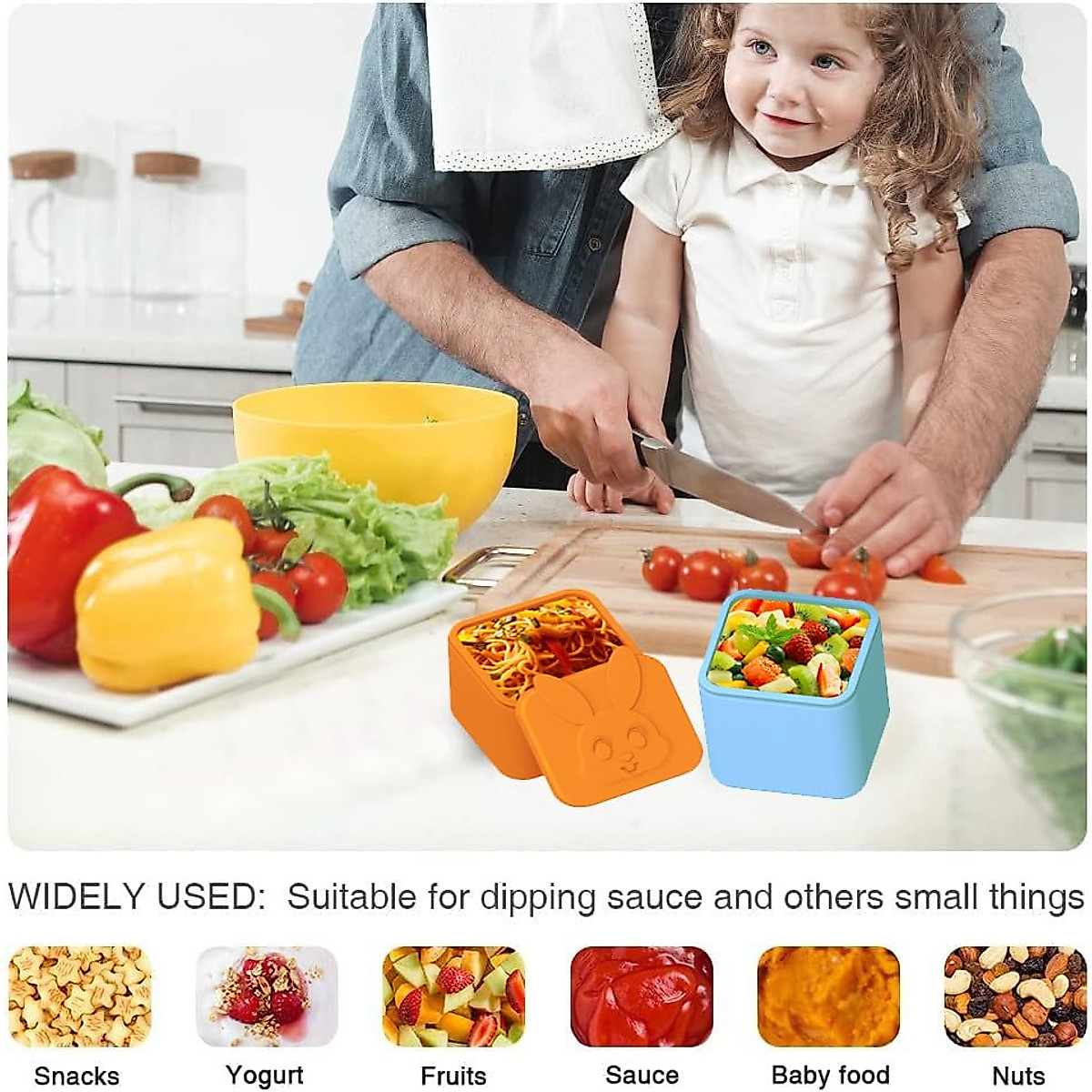 2PCS Dip Containers, Containers Compatible with Most Bento Lunch Box, 4oz Silicone Salad Dressing Container Dipping Sauce Container Dipping Sauce Cups with Lids for School Lunch Picnic Travel