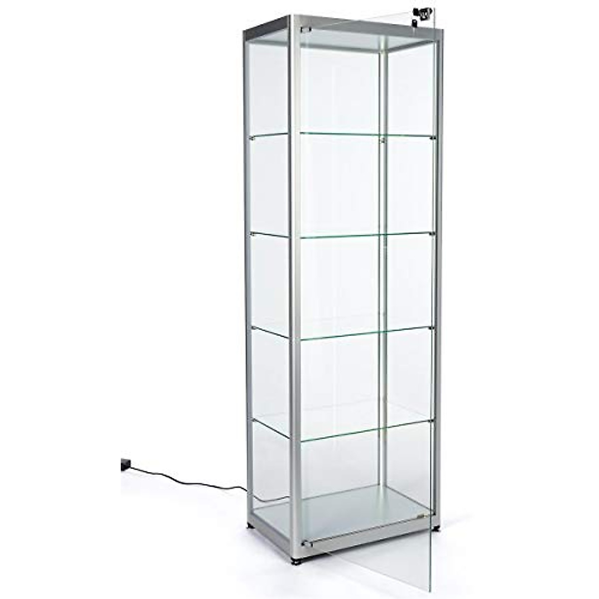 Displays2go Locking Glass Display Case, Illuminated – Silver (DCKDMT24S)