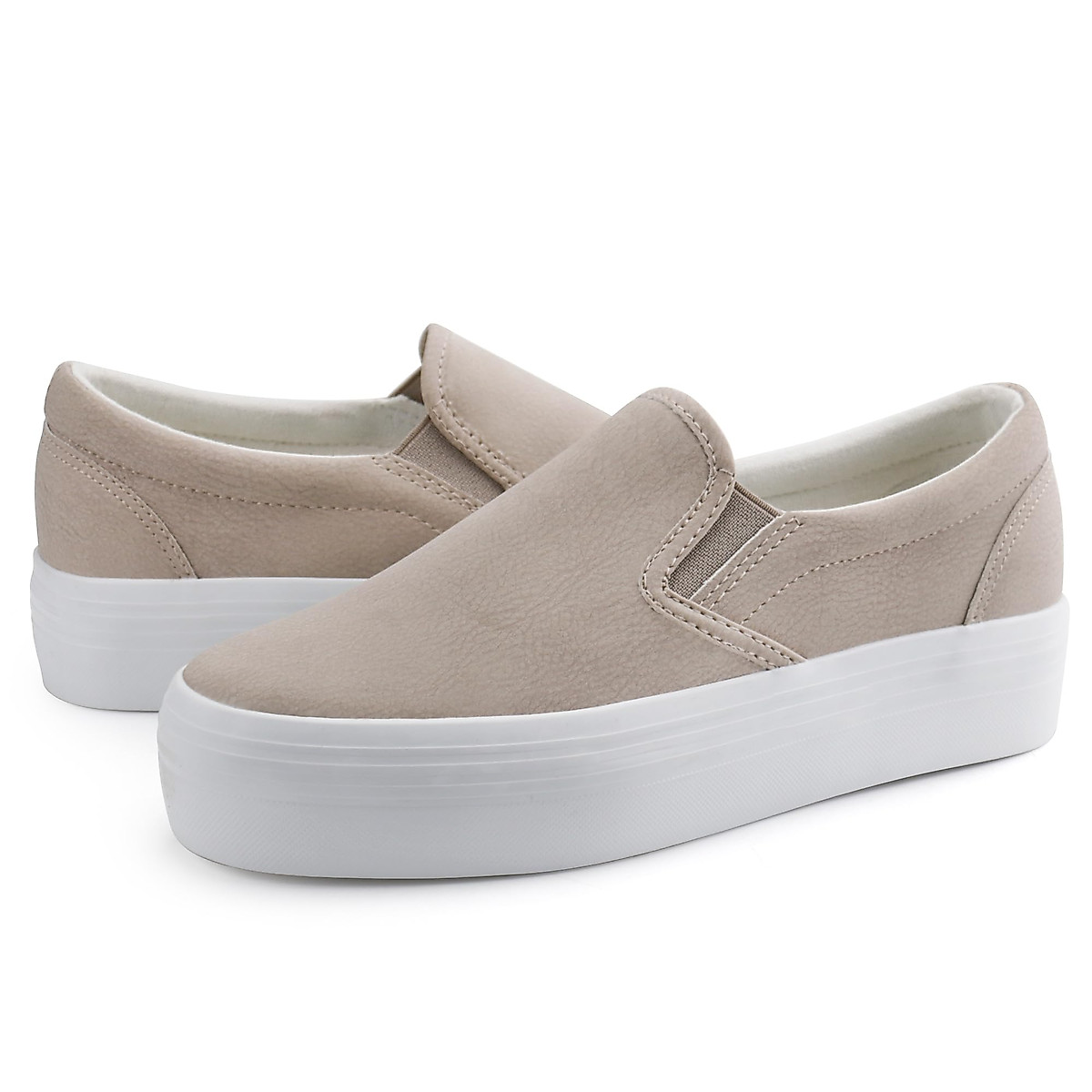 JABASIC Women Slip-on Platform Loafers Casual Comfortable Loafer Shoes (8,Beige)