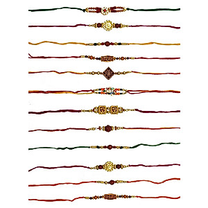Belexy 12 Rakhi Set for Brother, Sister, Bhaiya, Bhabhi, Multiple Design, Raksha Bandhan Gift, Vary Color - Pack of 12