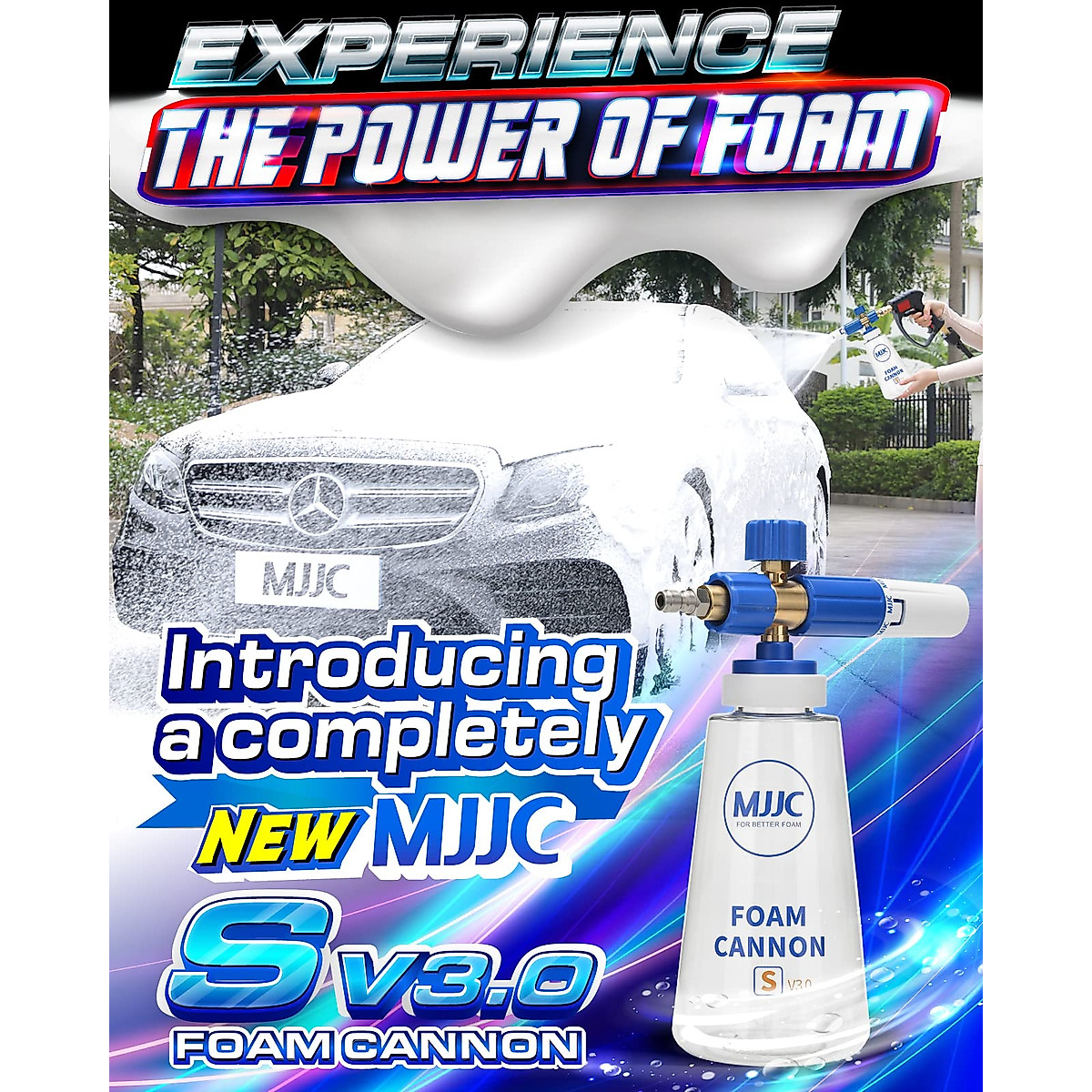 MJJC Foam Cannon S V3.0 (Thicker Snow Foam Technology) with 1/4 Inch Quick Connector for Pressure Washer, 34 oz Bottle