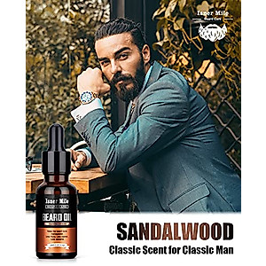 ISNER MILE Beard Oil 4 Pack, Stocking Stuffers Gifts for Him Dad Boyfriend, Mustaches Soften, Moisturize, Strength and Growth with Sandalwood, Bay Rum, Cologne, Unscented, Beard Maintenance Treatment