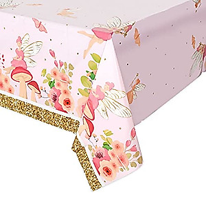 Fairy Tea Party Tablecloths for Girls Floral Birthday Supplies (54 x 108 in, 3 Pack)