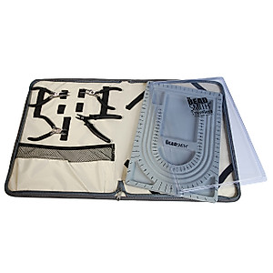The Beadsmith Bead Folio Kit – Basic Elements – 28” U Channel Bead Board with Lid, Zippered Storage Case & 4-Piece Plier Set– Keep Your Designs, Beads & Tools Secure – Jewelry Making Supplies