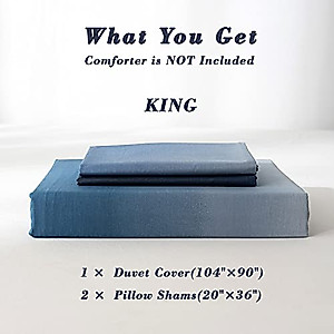 ALEISSEL Ocean Blue Duvet Cover King Size - 100% Cotton Comforter Cover Sets Printed Duvet Cover Sets, Navy to Aqua Blue to White Gradient King Comforter Cover Sets, Bedding Set 3Pcs (King,Ocean Blue)