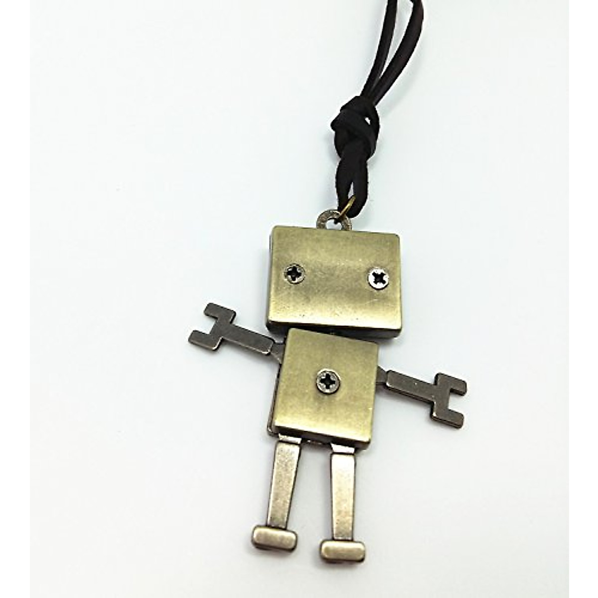 QTMY Robot Leather Chain Long Necklace Jewelry Choker Collar Pendant