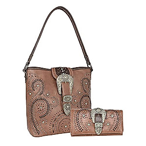 Montana West Buckle Collection Hobo for Women Top Handle Satchel Shoulder Bag Fashion Purses and Handbag with Wallet MW1116G-918BR+W